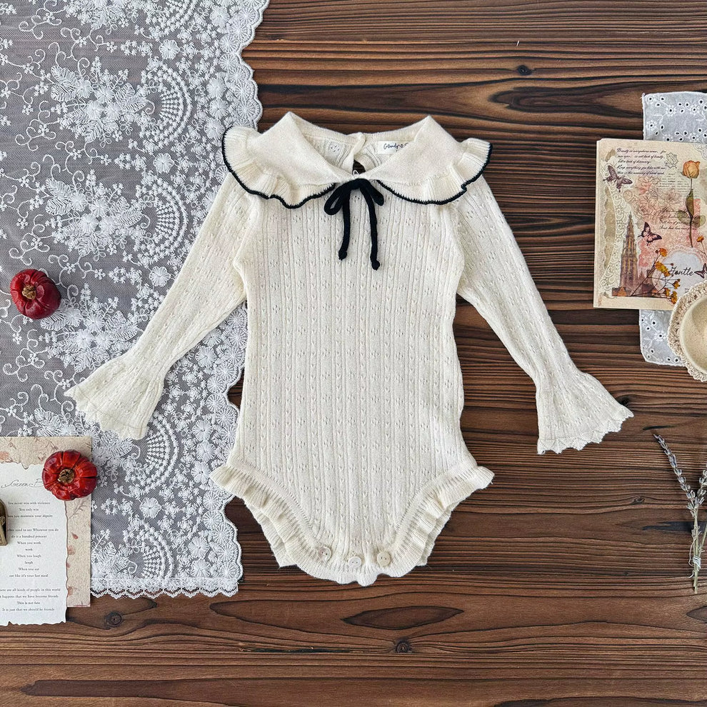LilyLuxe™ Knitted Baby Girl Jumpsuit – Elegant Lotus Collar Sweater Ro ...